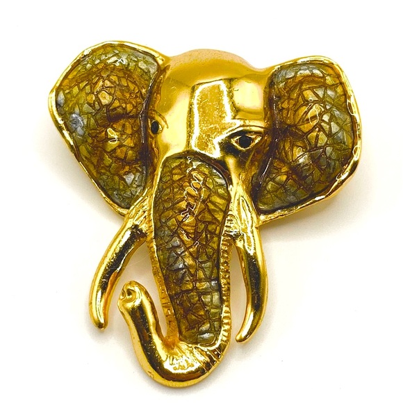 SJ | Jewelry | Vintage Signed Sj Gold Tone Elephant Brooch With Enamel ...